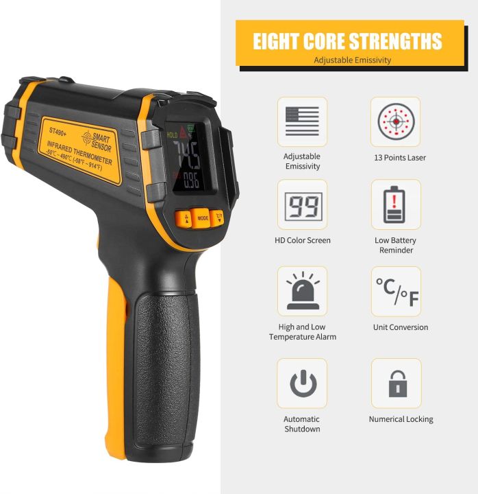 SMART SENSOR Infrared Thermometer -50℃ to 490℃ High Precision ...