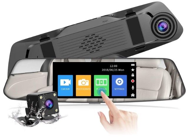 CHORTAU Mirror Dash Cam, 4.8 Inch Full HD 1080p Touchscreen, Wide Angle ...