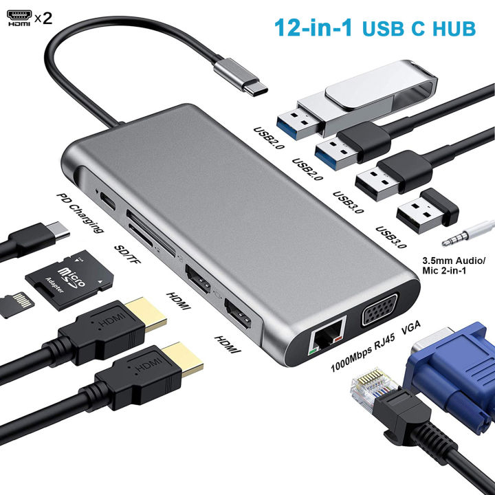 Twelve-in-one multifunctional docking station type-c to dual HDMI 4K ...