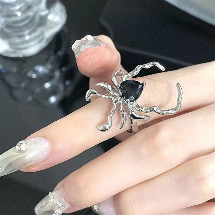 Gothic Irregular Spider Webs Zircon Rings Punk Dark Style Crystal ...