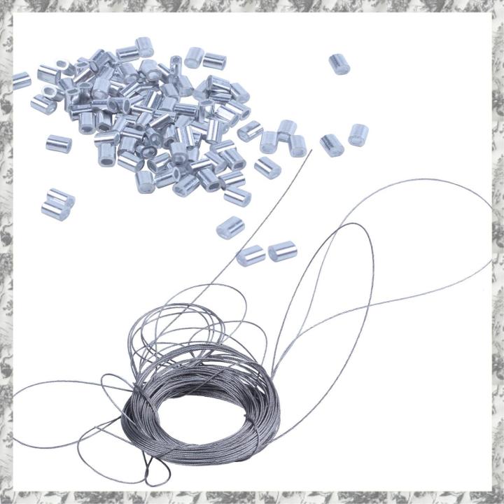 100 Pcs 1mm Steel Wire Rope Aluminum Ferrules Sleeves Silver Tone & 1x ...
