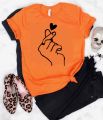 trendy KOREAN FINGER HEART sign sticker T-shirts half sleeves Tee soft ...