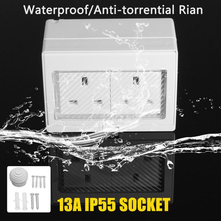 Waterproof IP55 13A Two Socket Plug Outdoor Storm Power Switched Damp ...