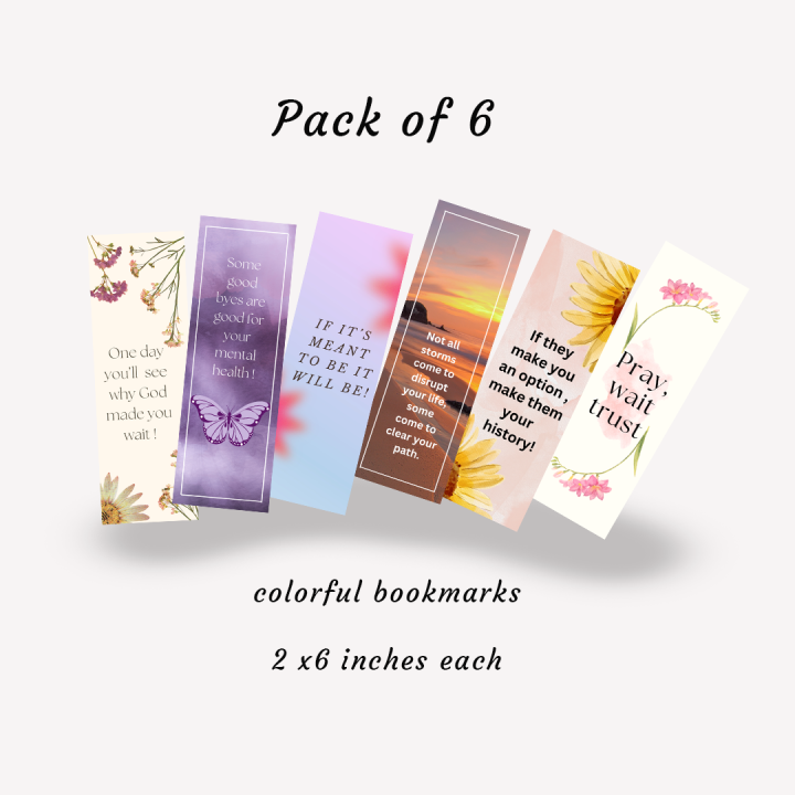 set of 6 colorful bookmarks the beautiful typography - 2x6 inches each ...