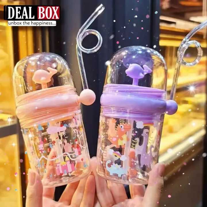 HMT 260ml Fancy Kids Water Bottle with Straw and Cover BPA Free Stylish ...