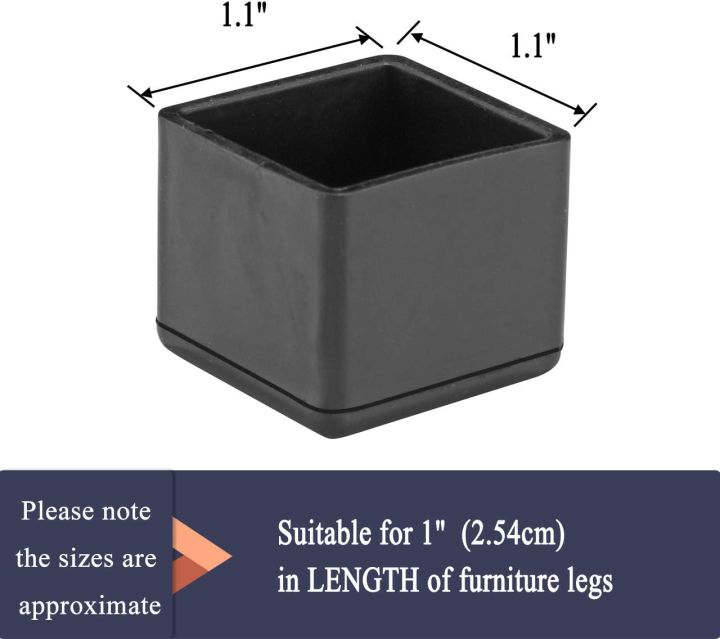 1” x 1” Square Chair Leg Caps, WarmHut 12pcs Black Anti-Slip 1 Inch ...