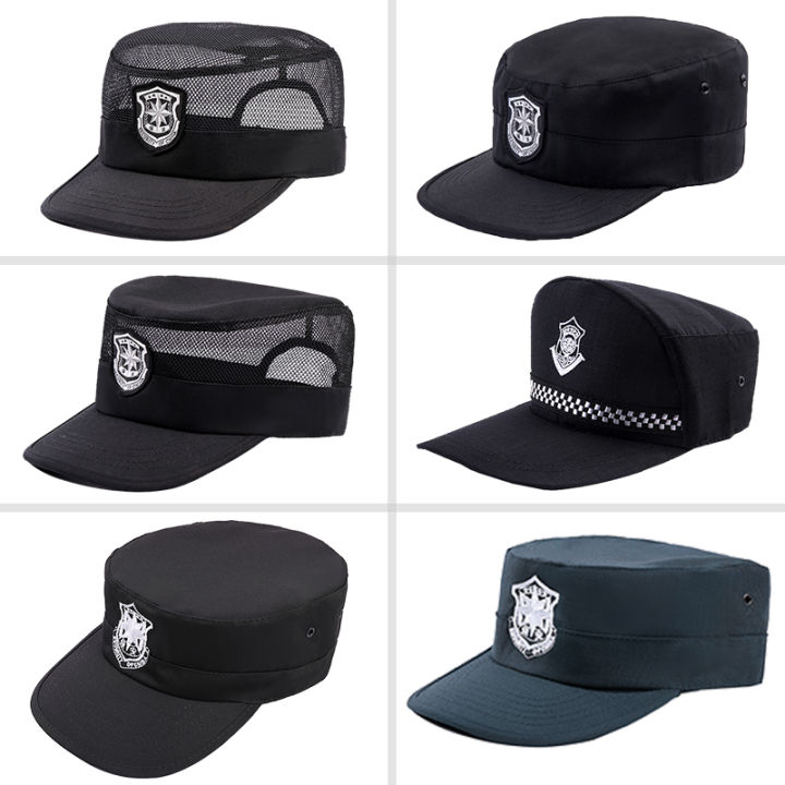 New security cap summer men's flat-top training cap peaked cap black ...