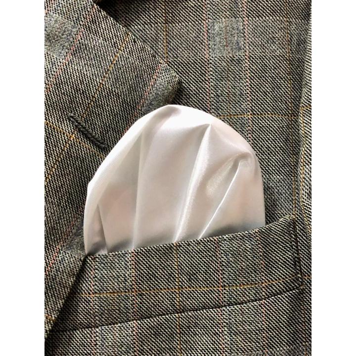 Mens Readymade Mixed Silk Prefolded Shiny White Pocket Square Romal ...