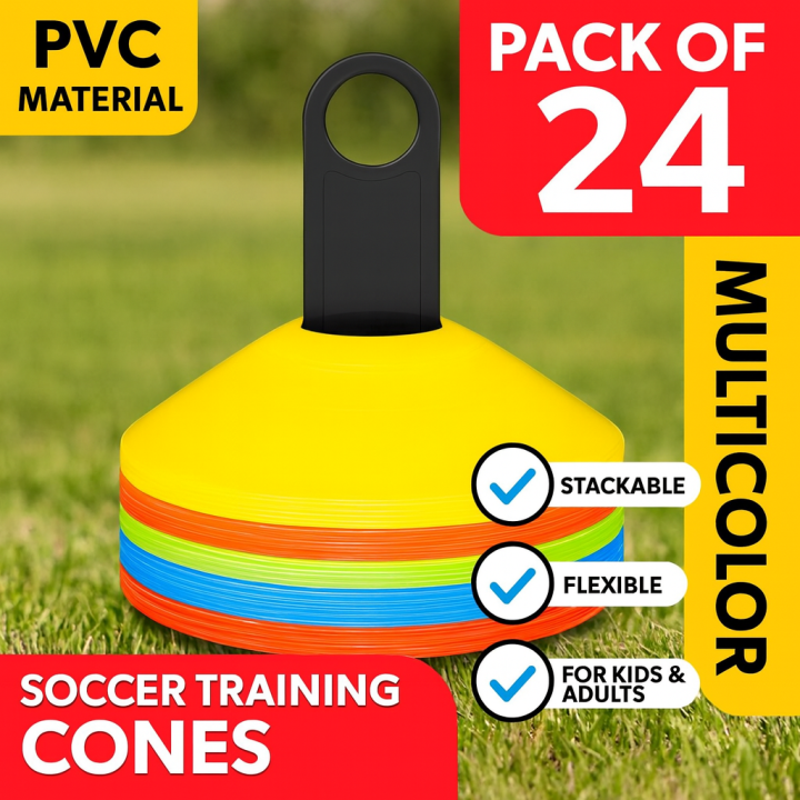 Pack of 24 Football Training Cones Multicolor – PVC Sports Marker Cones ...