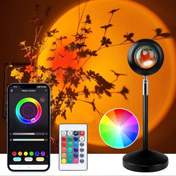 Remote Control RGB Sunset Lamp Projector 16 Colors Changing RGB ...