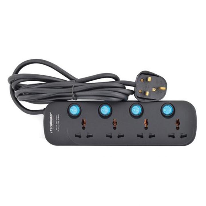 4 Way Universal Power Extension Socket 3X1.25mm2 Black Body & Blue ...
