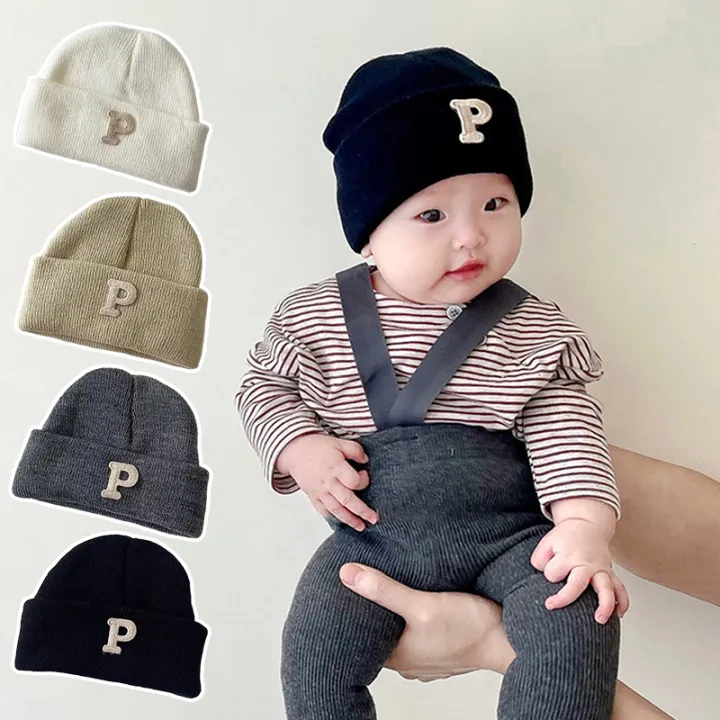Autumn Winter Baby Hat Comfortable Solid Color Hats Cute Letter Cotton ...