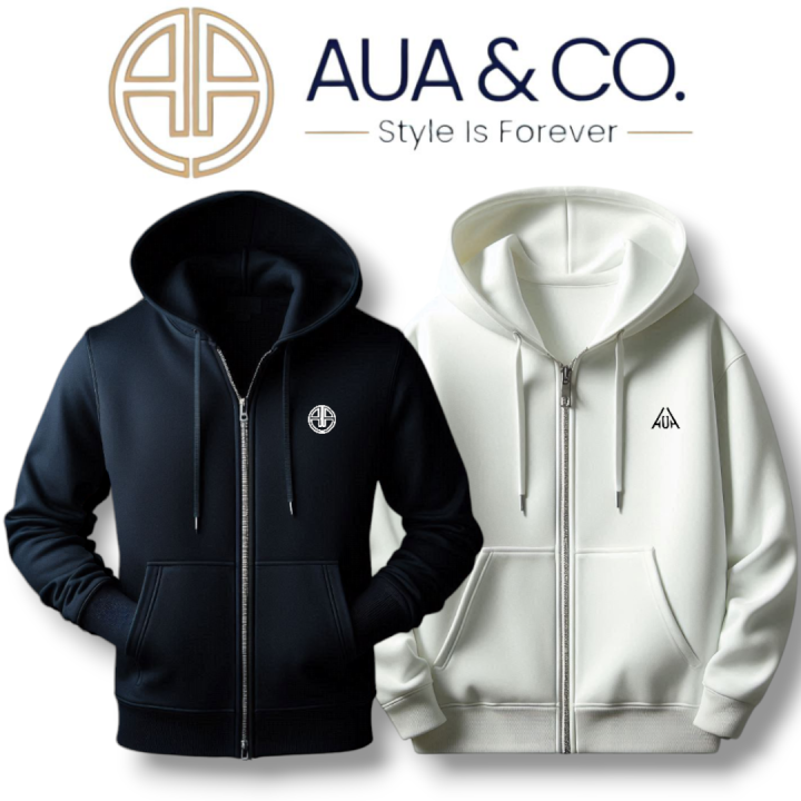 AUA&CO Pack of 2 Premium Fleece Full-Zip Hoodies – Classic Black ...