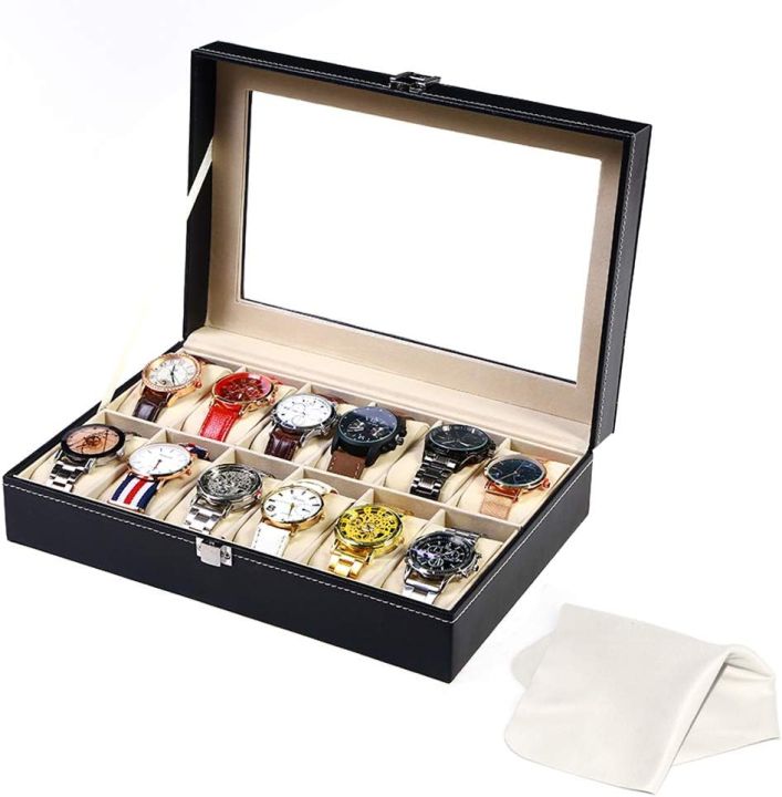 Watch Box 12 Slots Watch Organizer Jewelry Display Case Storage with ...