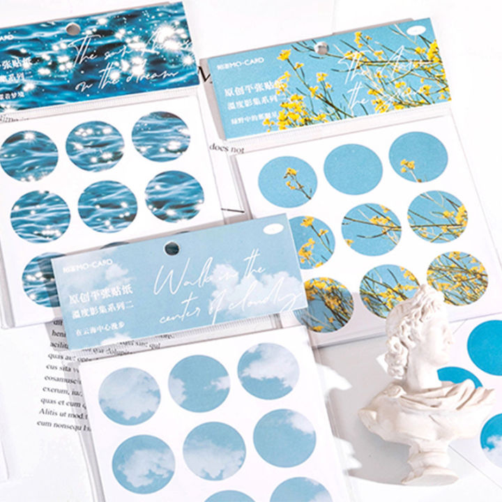 9 Sheet Flowers Sky Sunset Dots Sticker Colorful Decorative Adhesive ...