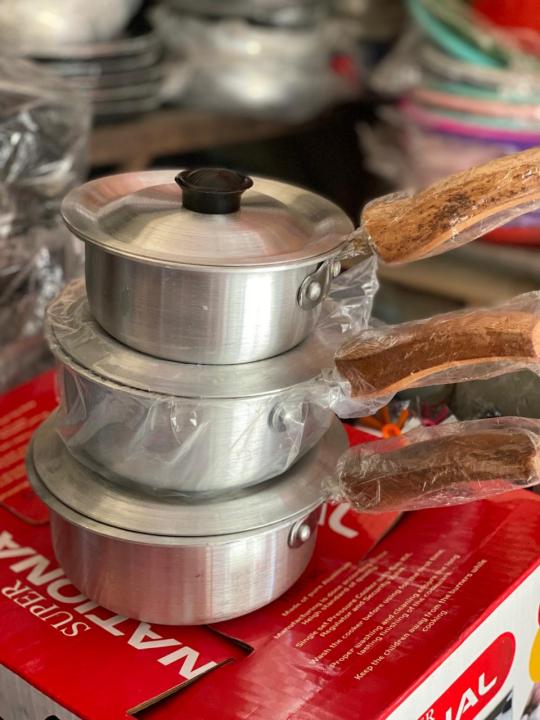 Aluminum Milk & Tea saucepan Pan with Wooden Handle and cover 3 piece ...