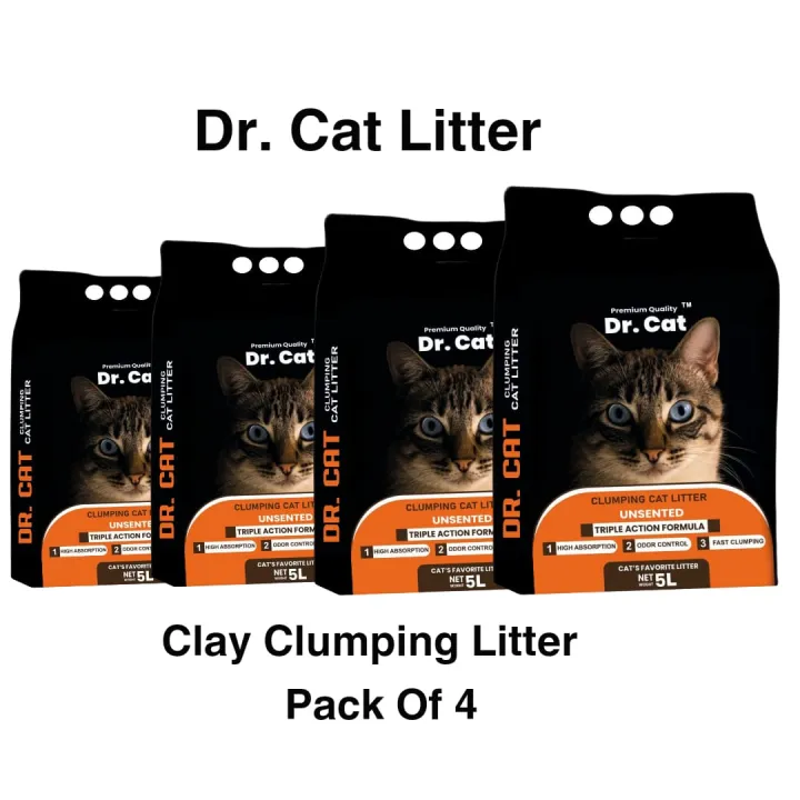 Dr. CAT LITTER CLAY CLUMPING LITTER 5L PACK OF 4 |Unscented Litter ...