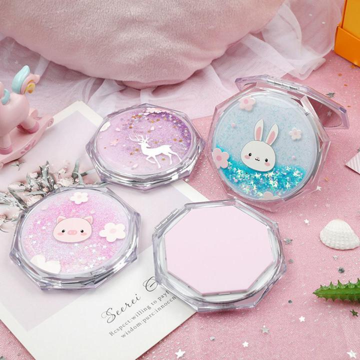 Quicksand makeup mirror portable small mirror folding cute girl heart ...