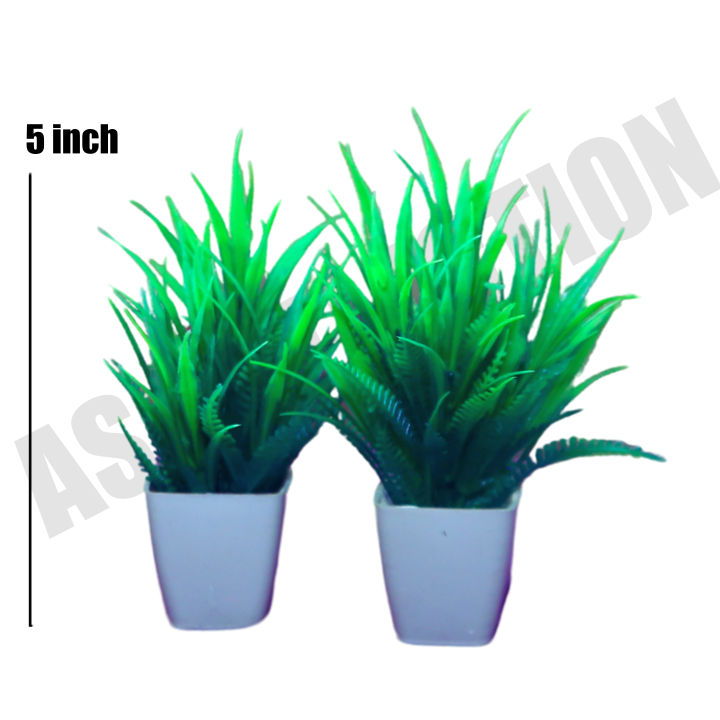 Pack of 2 Mini Green Mini Green Artificial Grass Plant leave with White ...