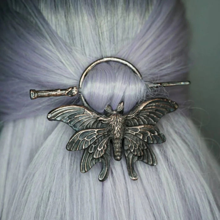 Viking Moth Hair Stick Retro Gothic Butterfly Hair Clip Back Head Plate ...