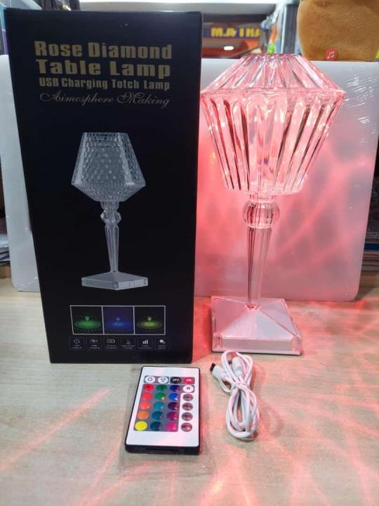 Rose Diamond Table Touch Lamp Crystal USB Chargeable,16 Color Changing ...