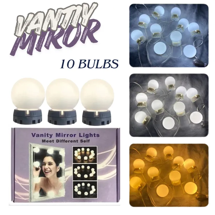 Hollywood Style LED Vanity Mirror Light Kit | 10 Dimmable LED Bulbs ...