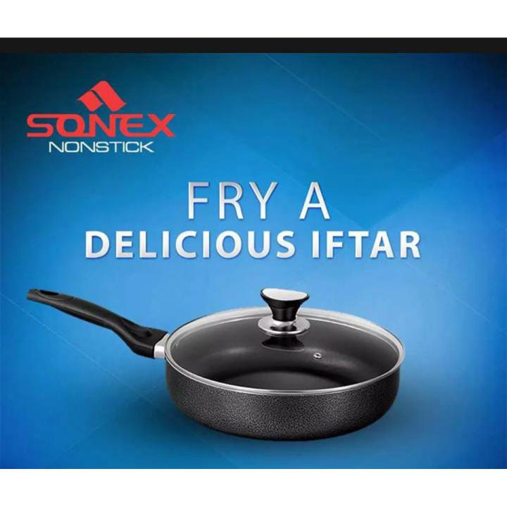 Sonex Classic Fry Pan With Glass Lid - Non Stick Coating - Black | Daraz.pk
