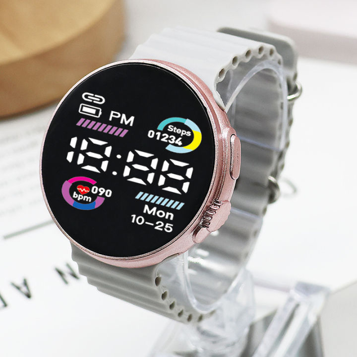 Couple LED electronic watch dual color cool circle ocean strap sports ...
