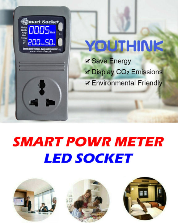 Digital Outlet Power Meter Energy Monitor Volt Watt Voltage Amps Socket ...