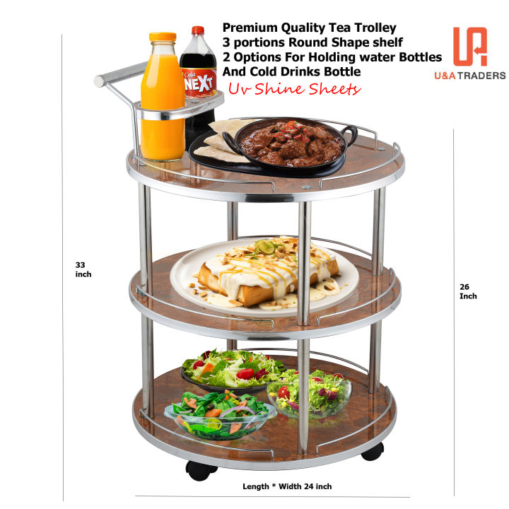 wooden tea trolley Round Shape Premium Quality uv shine MDf wooden food ...