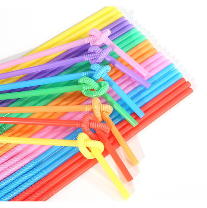 100PCS Multicolor Plastic Straws Kitchen Beverage Disposable Drinking ...