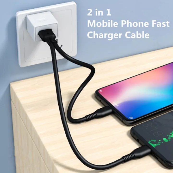 2 in 1 Type C Micro USB Cable Mobile Phone Fast Charger Cable Two ...
