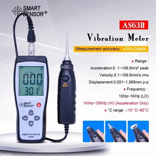 SMART SENSOR AS63B Split type vibration meter 10HZ~1KHZ 0.1~199.9m/s Precision Vibration ...