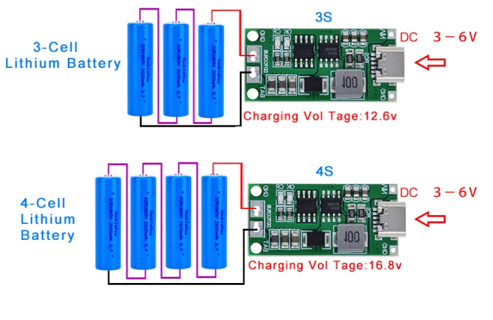 Multi-Cell 3S, 4S Type-C To 12.6V 16.8V Step-Up Boost LiPo Polymer Li ...