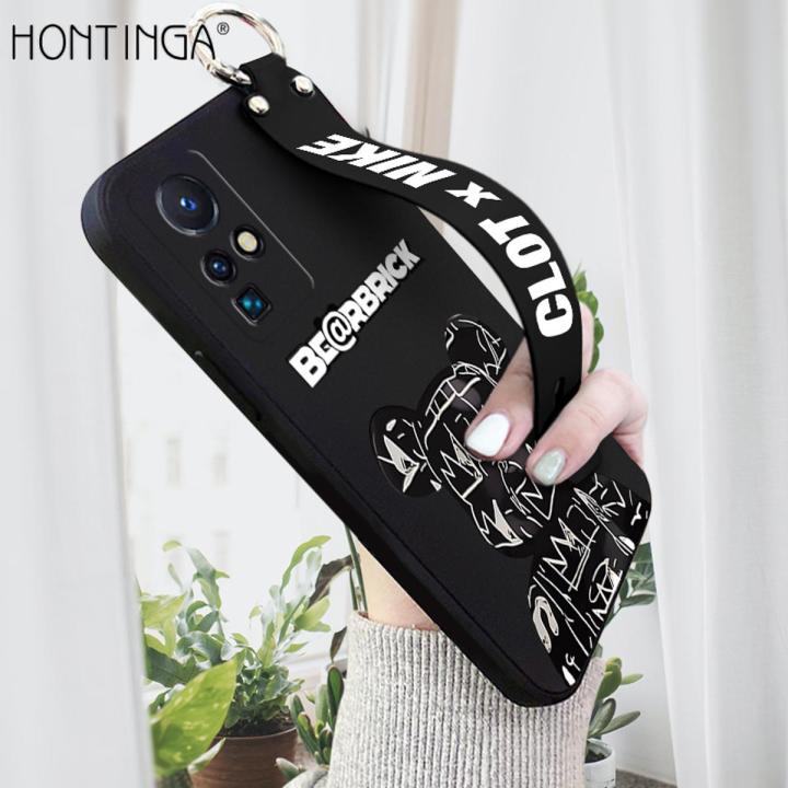 Hontinga for Infinix Zero X Neo Back Cover Wrist Strap Soft Cartoon Bear Case Square Printed ...