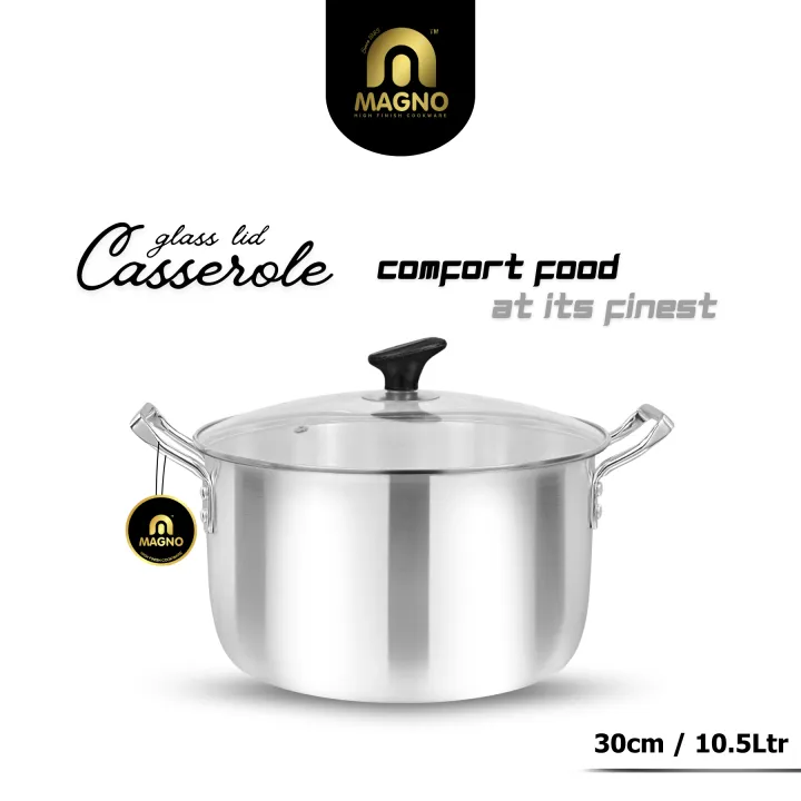 MAGNO Casserole Cooking Pot 30CM – Pure Aluminum – Glass Lid – Heavy ...