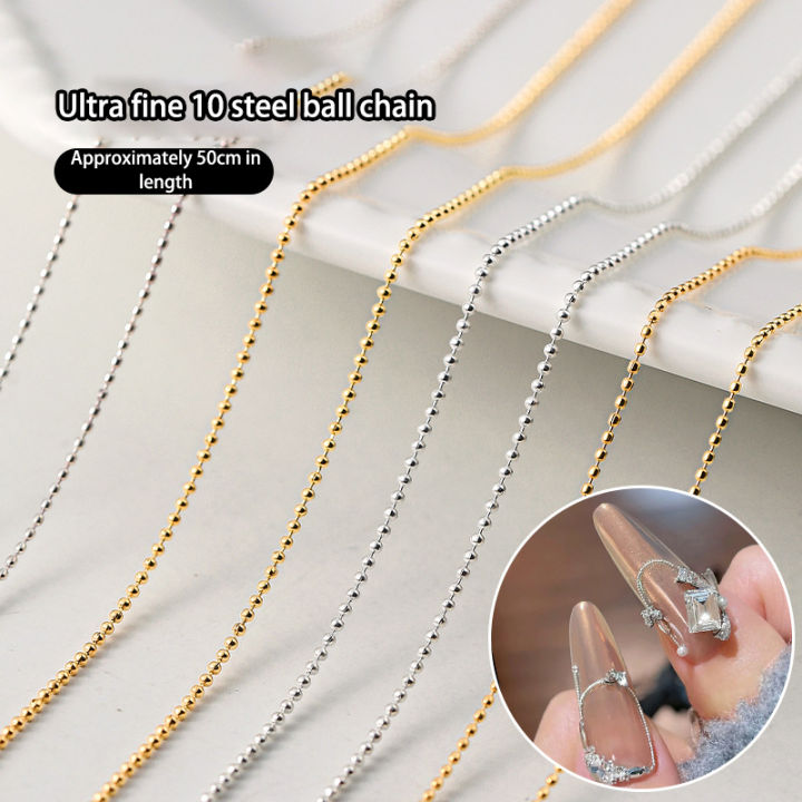 50CM Mini Nail Steel Ball Chain Silver Gold Metal Manicure Accessories ...