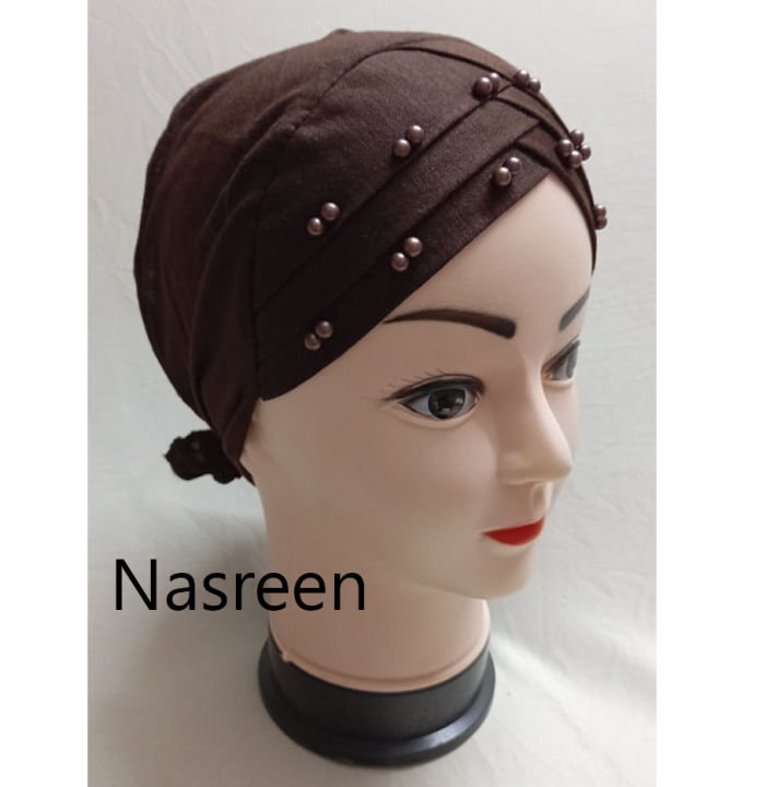 Brown 3d Layer Cap With Pearls | Daraz.pk