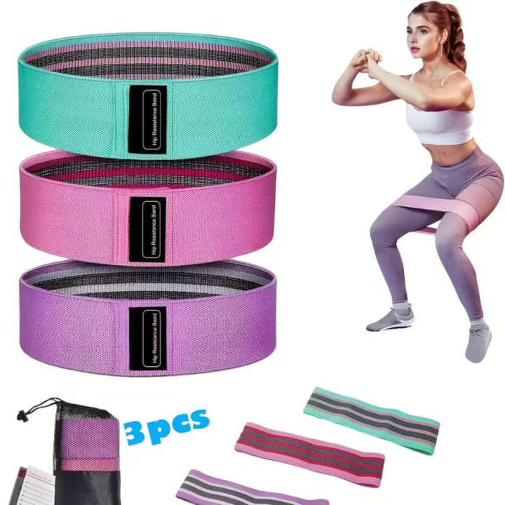 Fabric Hip Resistance Bands 3-Piece Set for Legs & Glutes – Non-Slip ...