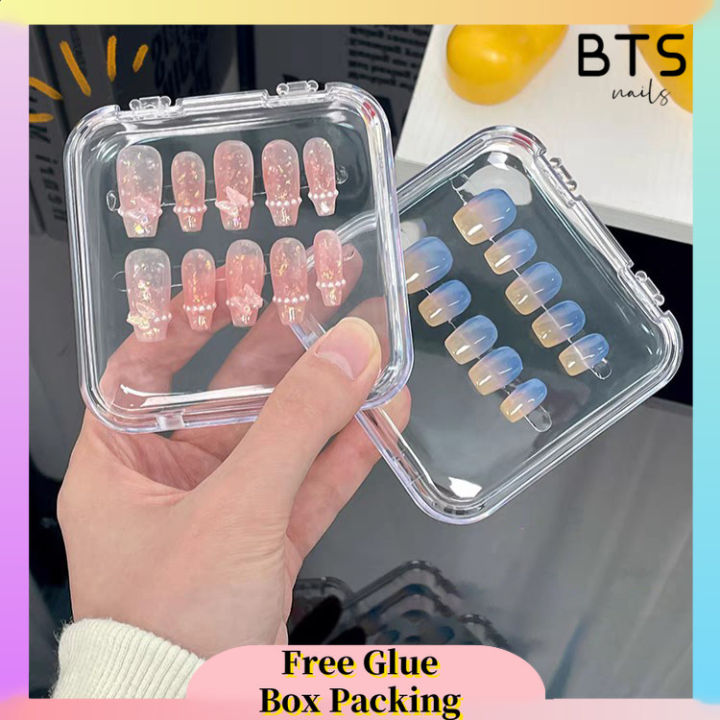 BTS【WITH GLUE】Transparent Artificial Nail Box Handmade Nail Storage Box ...