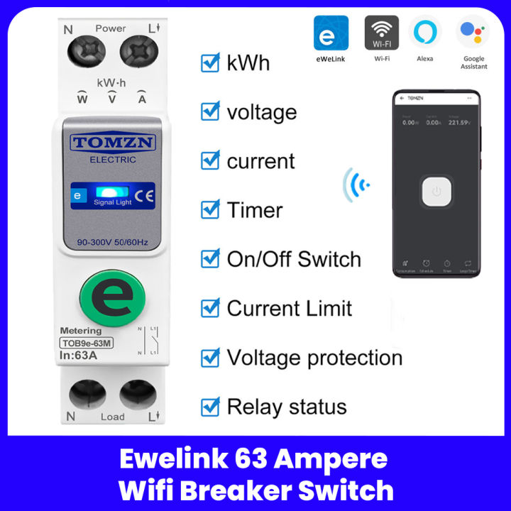 Tomzn Ewelink 63A WiFi Smart Breaker | Energy Meter | Voltage Protector ...