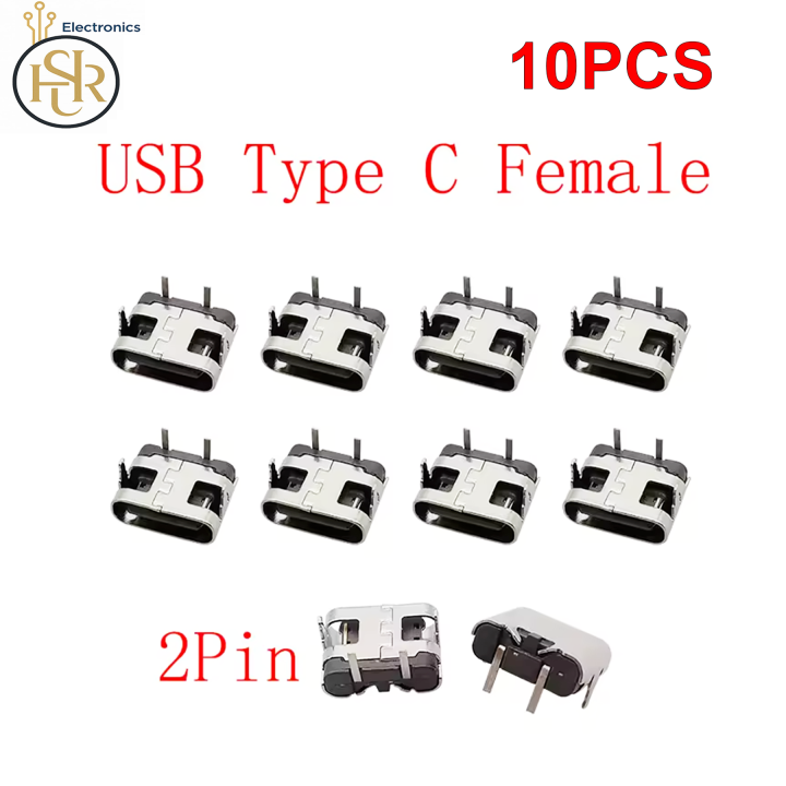 10PC's 2 Pin Micro USB Type C Connector Socket USB Type-C Female Power ...