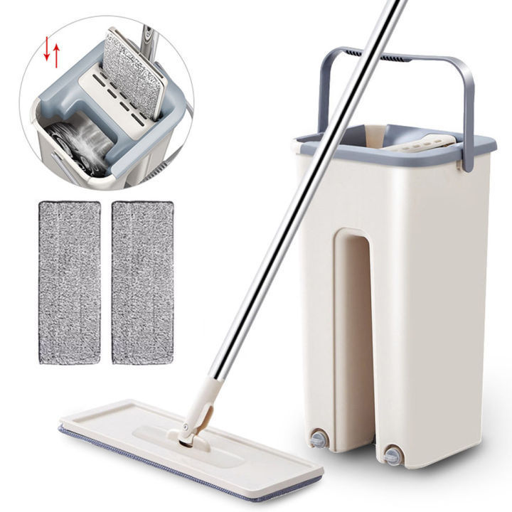 New Hands-Free Dual Chamber Flat Mop Bucket Set – 360° Rotating Self ...