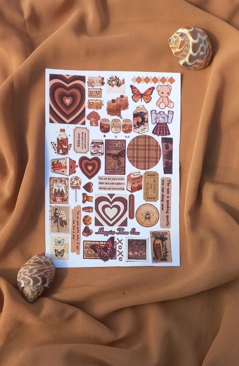 Beige themed uncut sticker sheet 04 | Daraz.pk