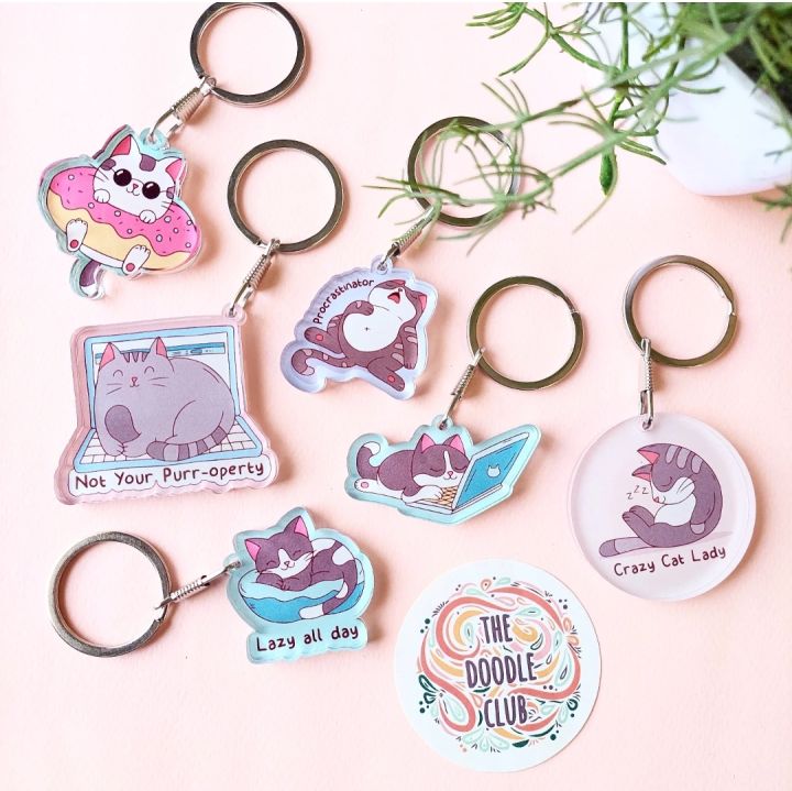 Cat Keychain Set, Set of any 2 or 3 cute acrylic keychains, key ring ...