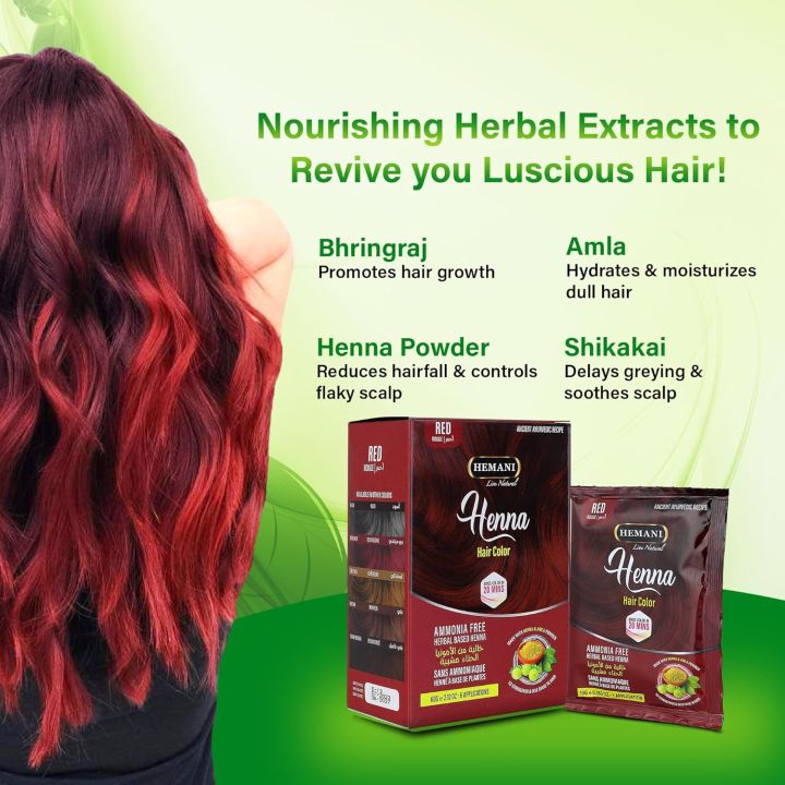 HEMANI Hair Henna Color (60g) 6 Applications, Colors in 20 Minutes ...