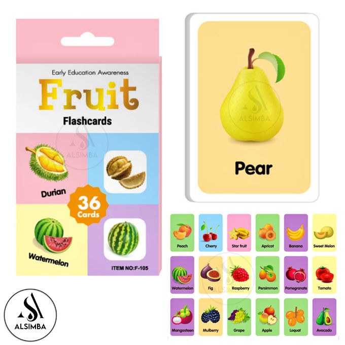 Fruits Flash Cards Set For Kids – Early Educational 36 Pcs flash cards ...