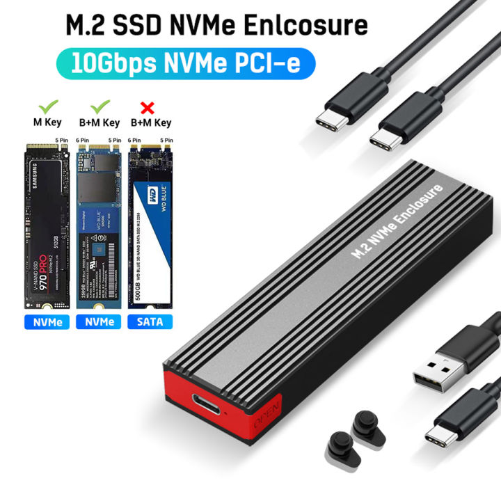 M2 NVMe SSD Enclosure 10Gbps PCIe SSD Case Portable Box USB C 3.2 Gen2 ...