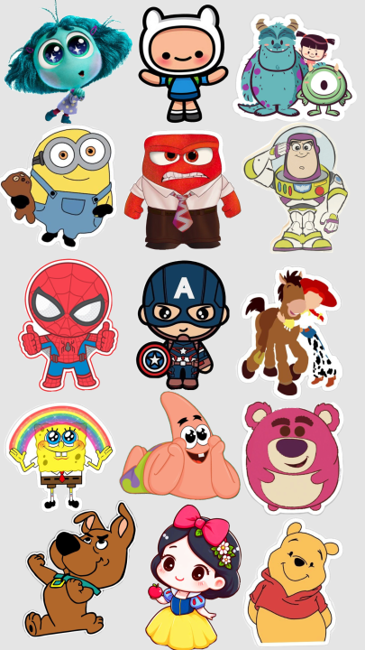 Cartoon & Superhero Sticker Chibi Spiderman Buzz Lightyear and Minion ...