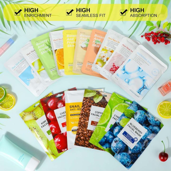 Bundle of 15pcs Facial Face Sheet Mask, Hydrating, Radiance Boost ...